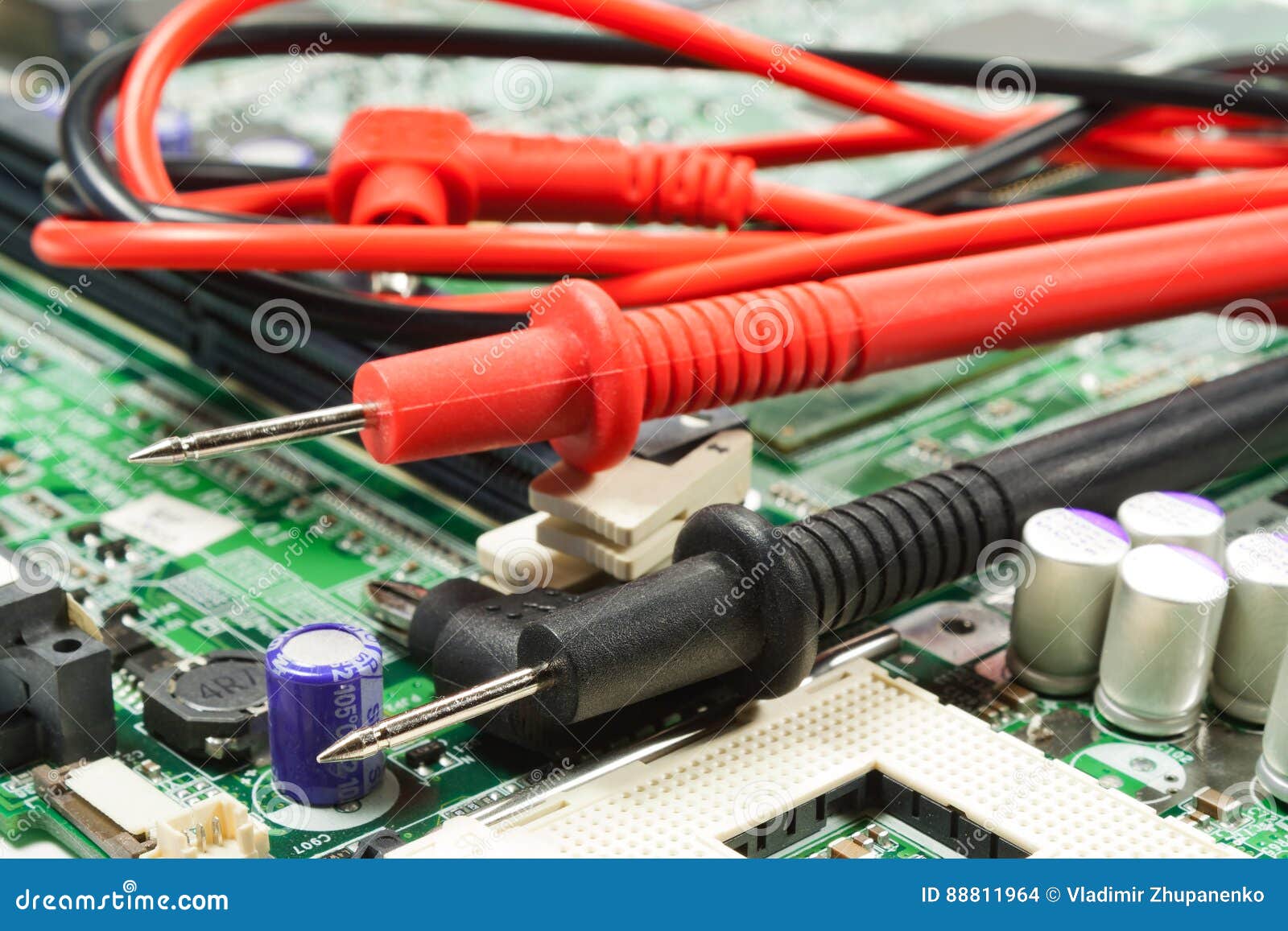 Multimeter Probe on the Motherboard in a Workshop Stock Photo - Image ...