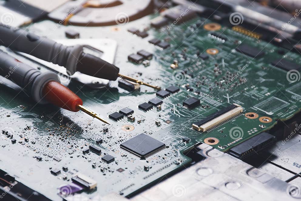 Multimeter Probe Placed on the Motherboard Stock Image - Image of ...