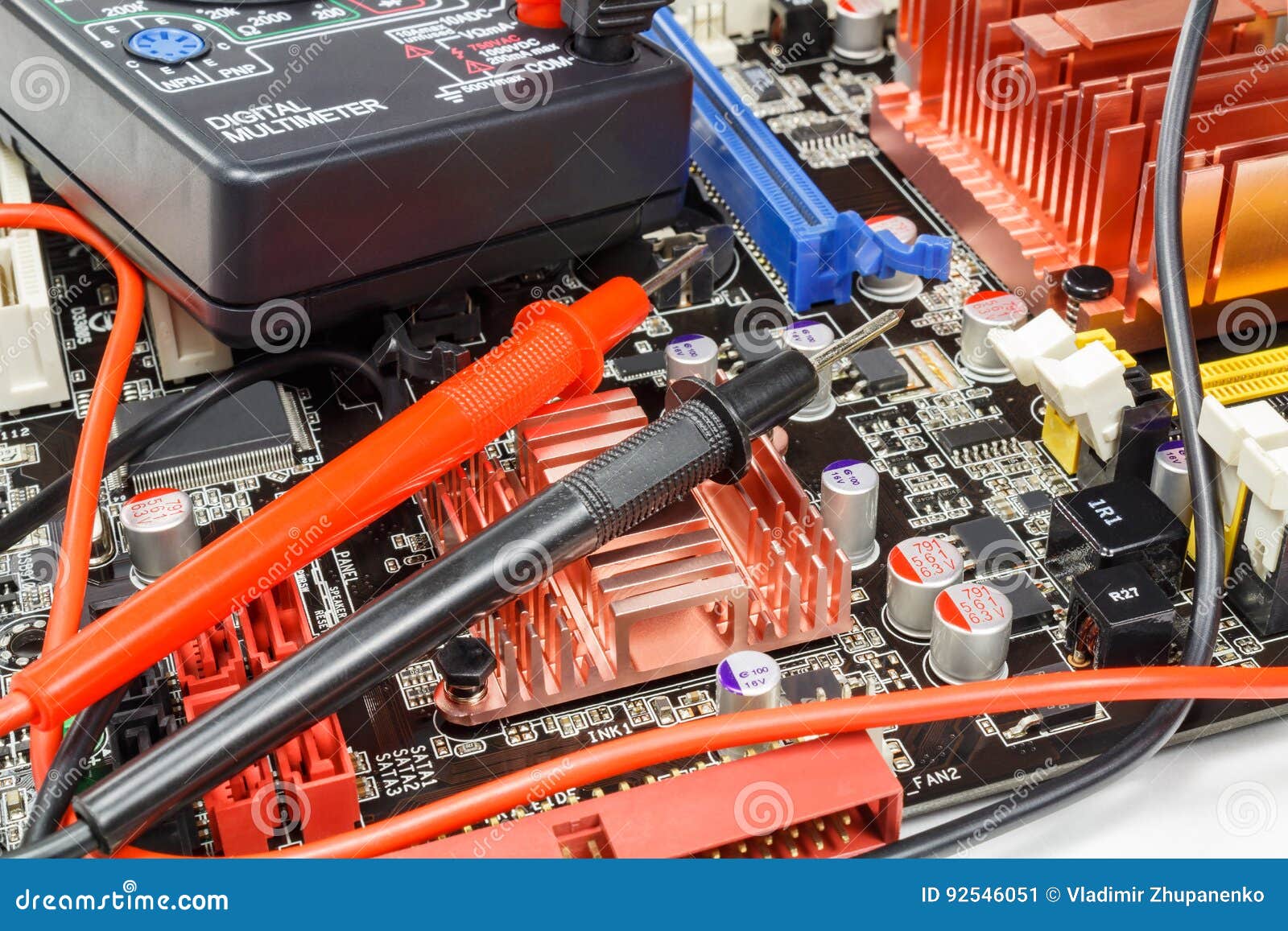 Multimeter Probes on the Motherboard Surface Closeup Stock Image ...