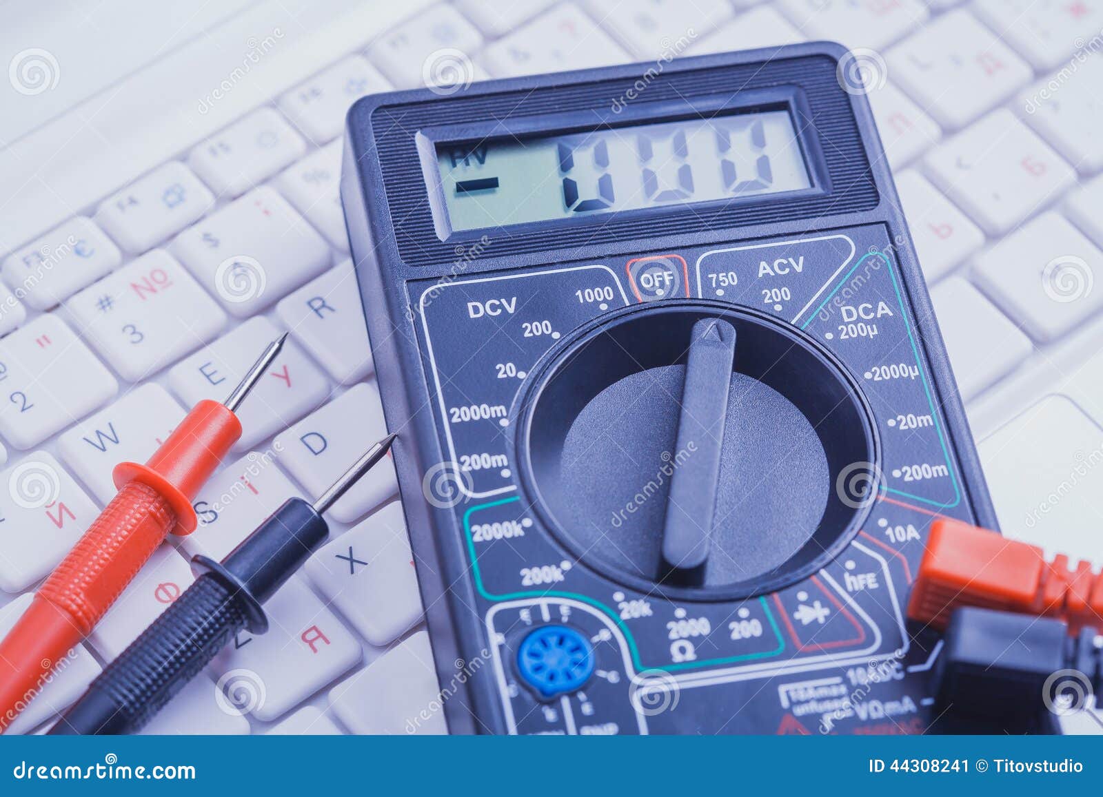 Multimeter on the White Laptop. Close-up Stock Image - Image of ...