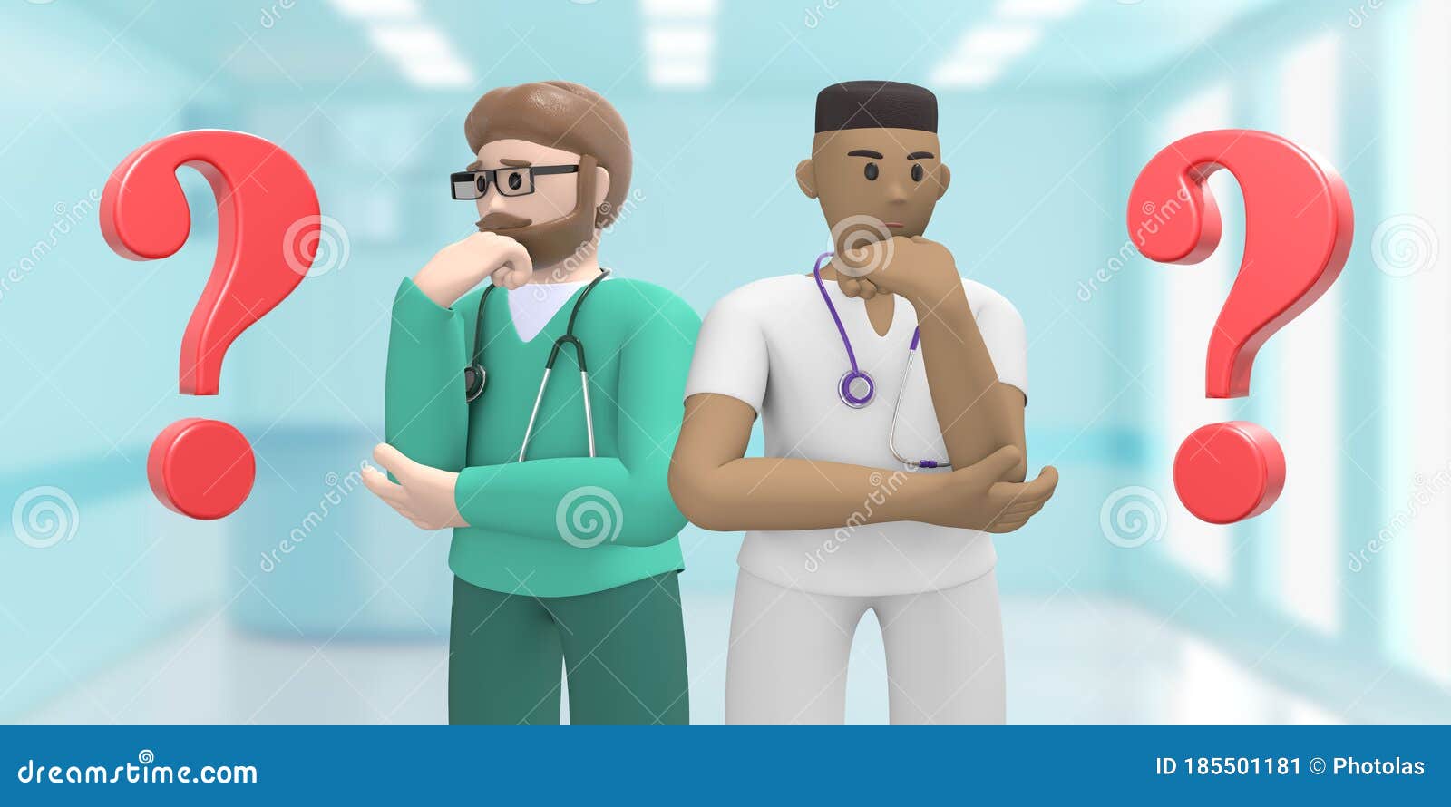 Multinational Doctors White And African In The Medical Interior And ...