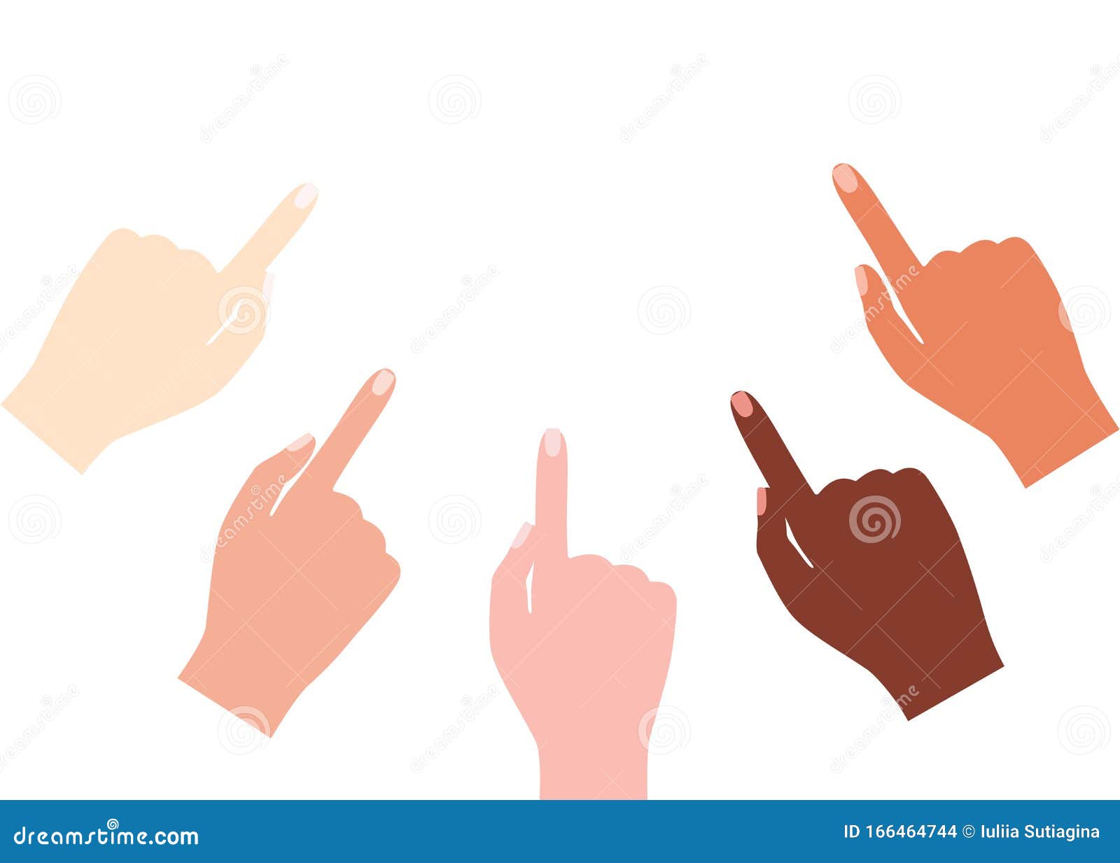 Multinational Hands Point Finger in One Direction. Indication ...