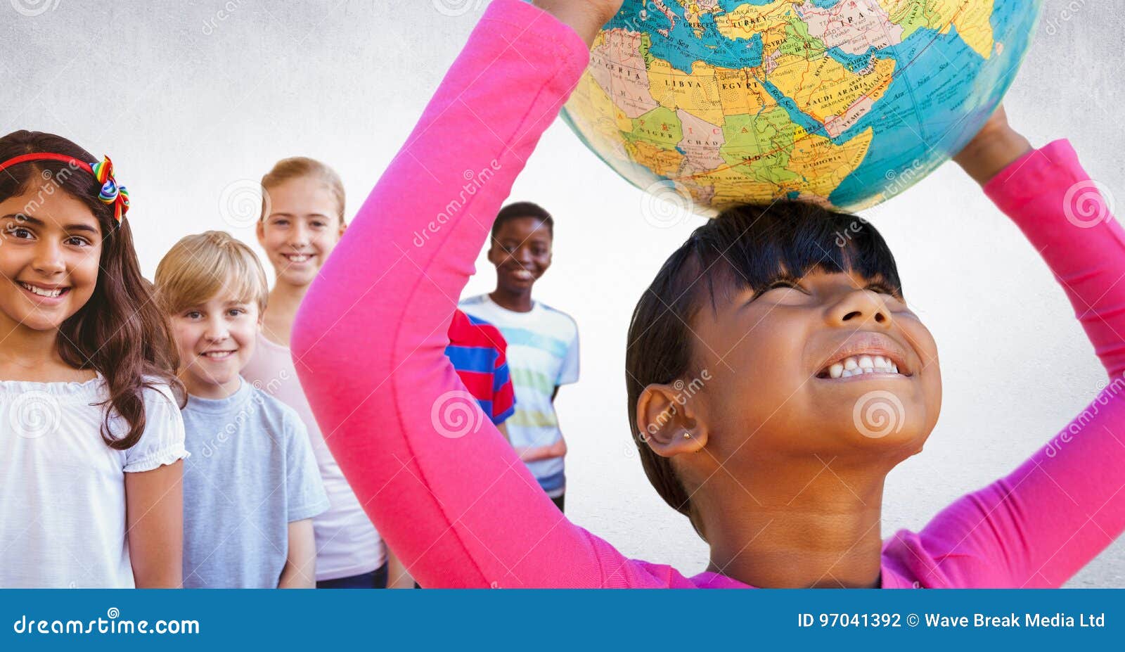 Multinational and Multicultural Kids Holding World Globe with Blank ...