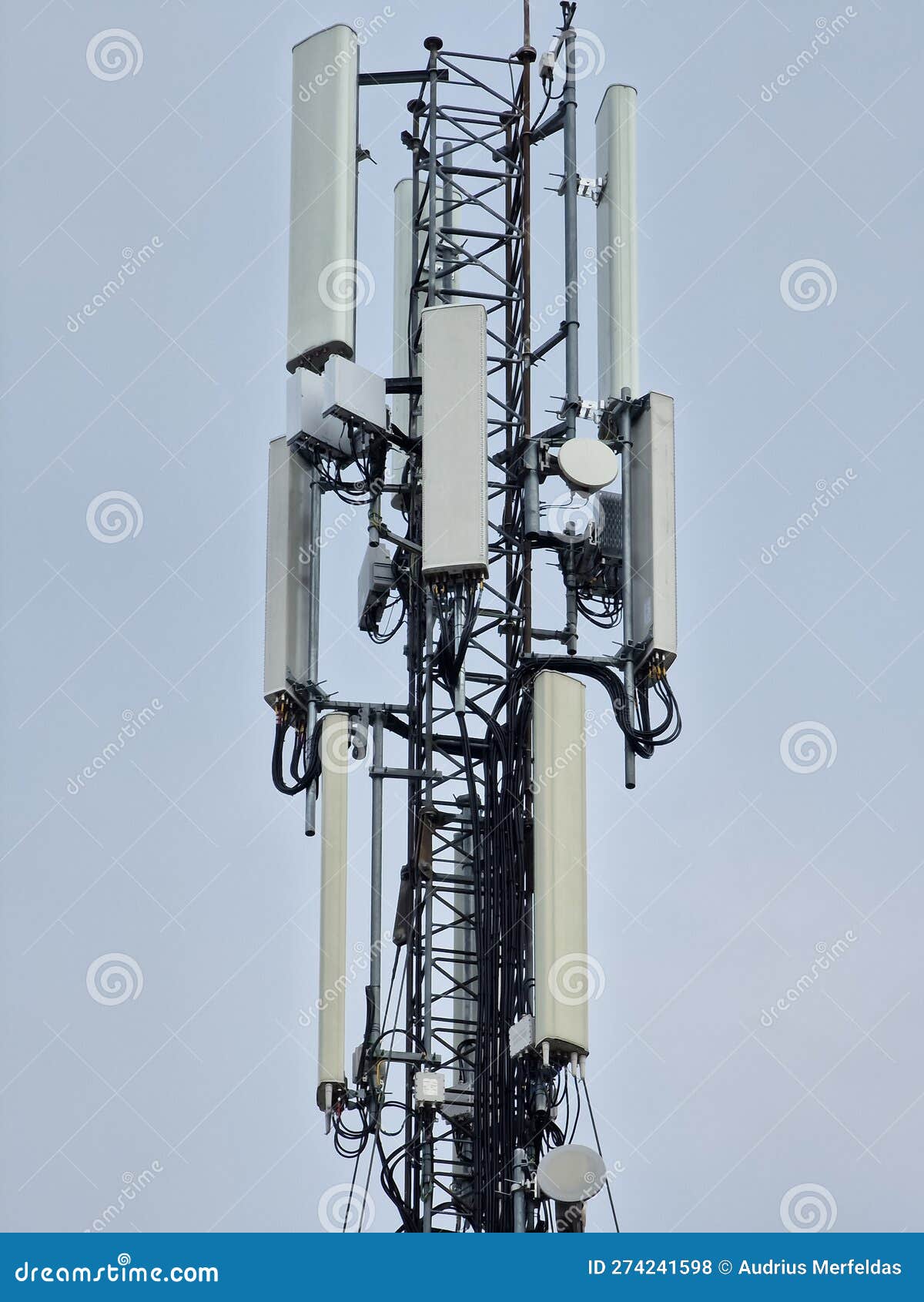 Multiple Antennas on the 4G Base Station Antenna Tower Stock Photo ...