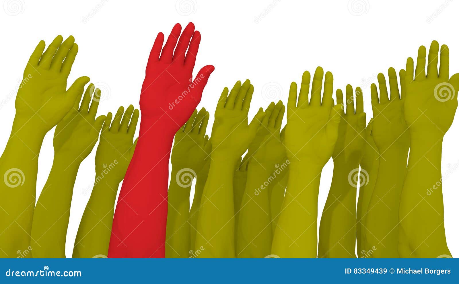 Multiple Arms and Hands Raised in Yellow with One Red Stock ...