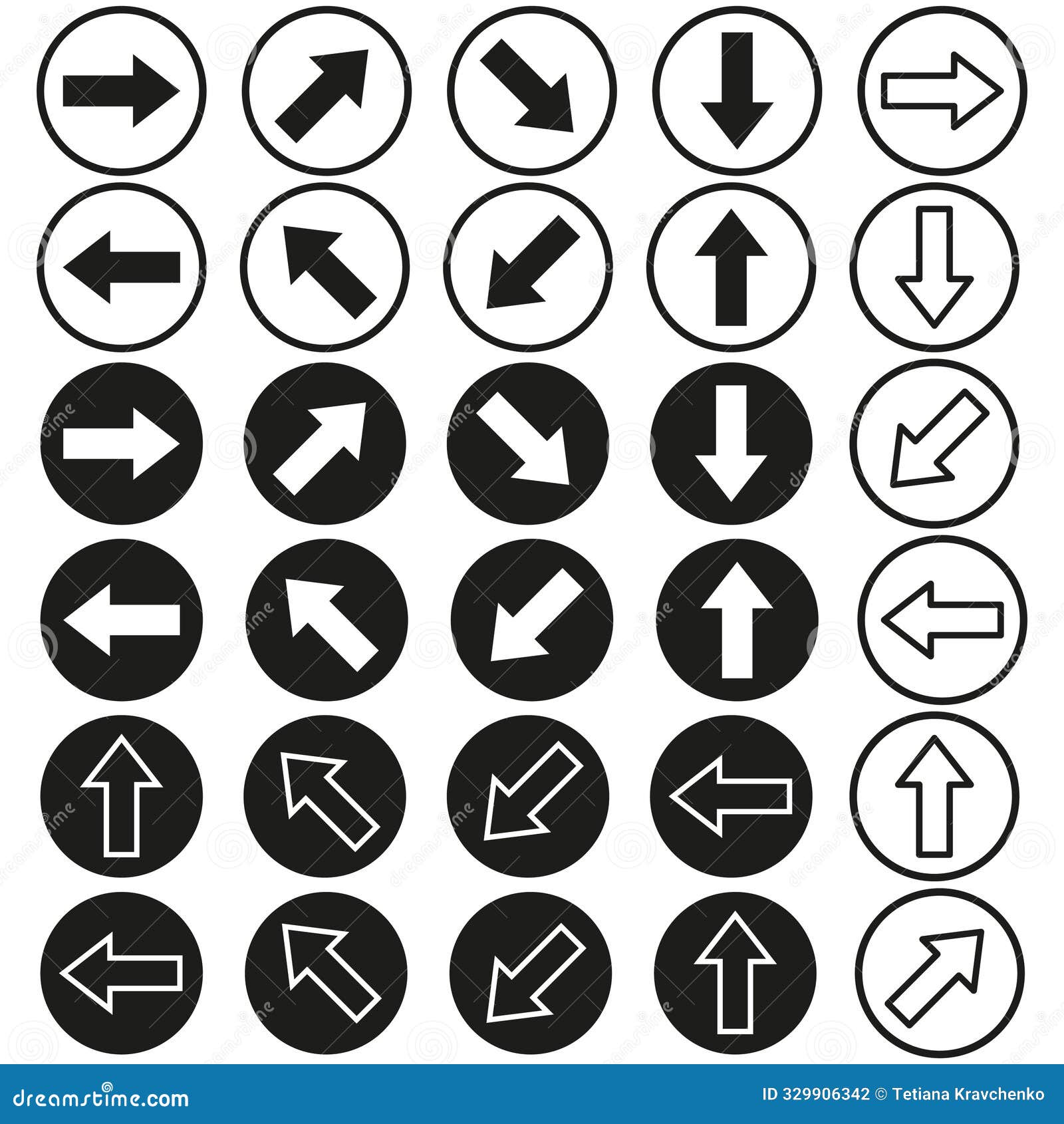Multiple Arrow Icons. Black and White. Circular Vector Design ...