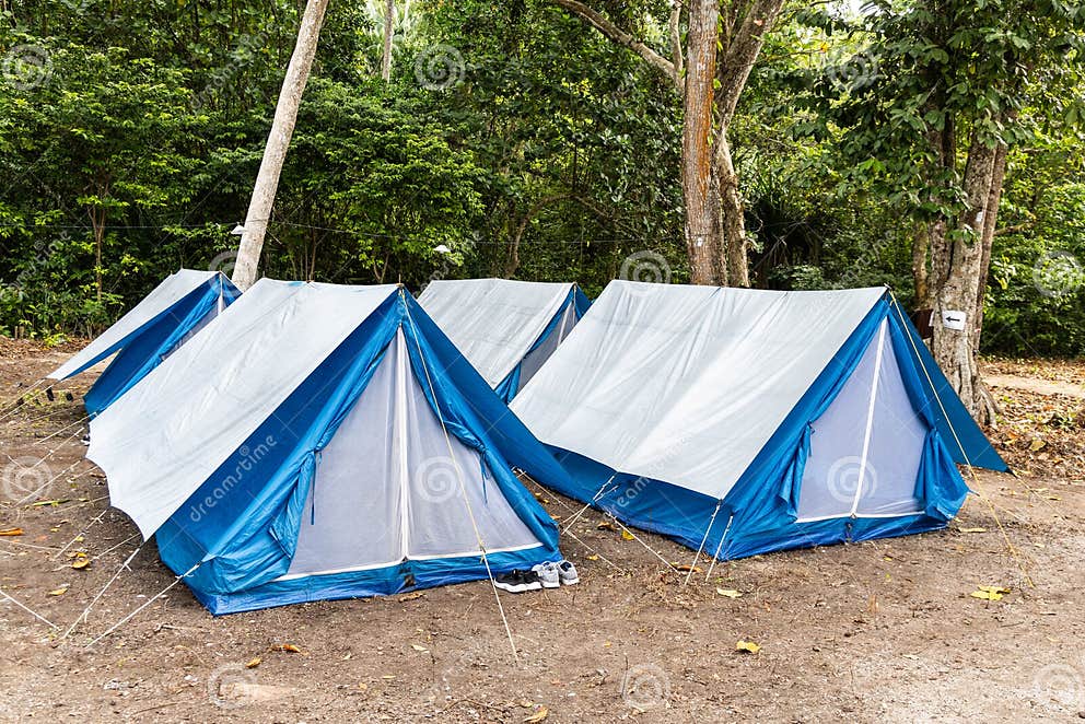 Multiple Basic Camping Tents Erected at Campsite on Beach Next To ...