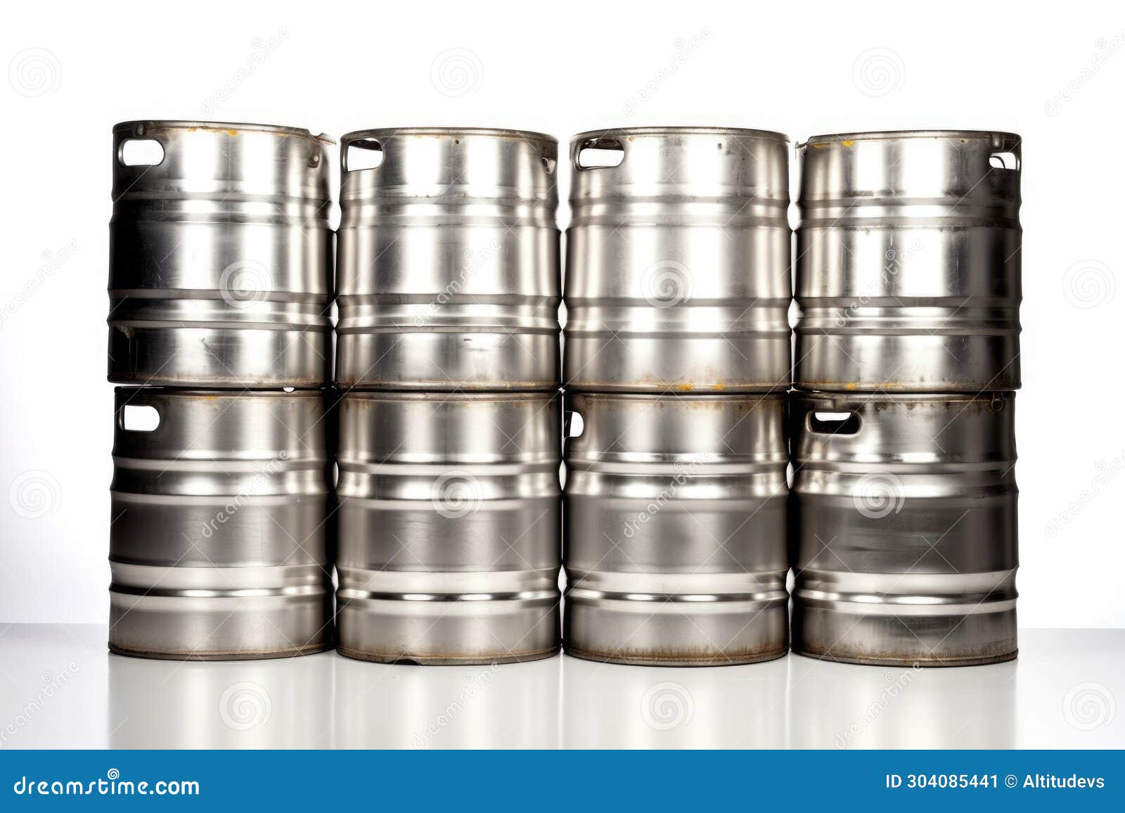 Multiple Beer Kegs Placed Side-by-side in a White Studio Stock Image ...