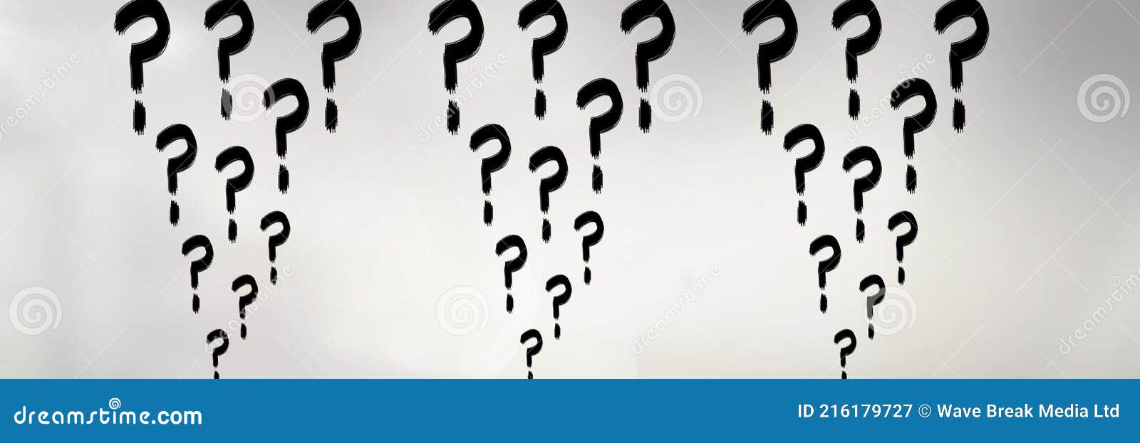 Multiple Black Question Marks Against a White Office Building ...