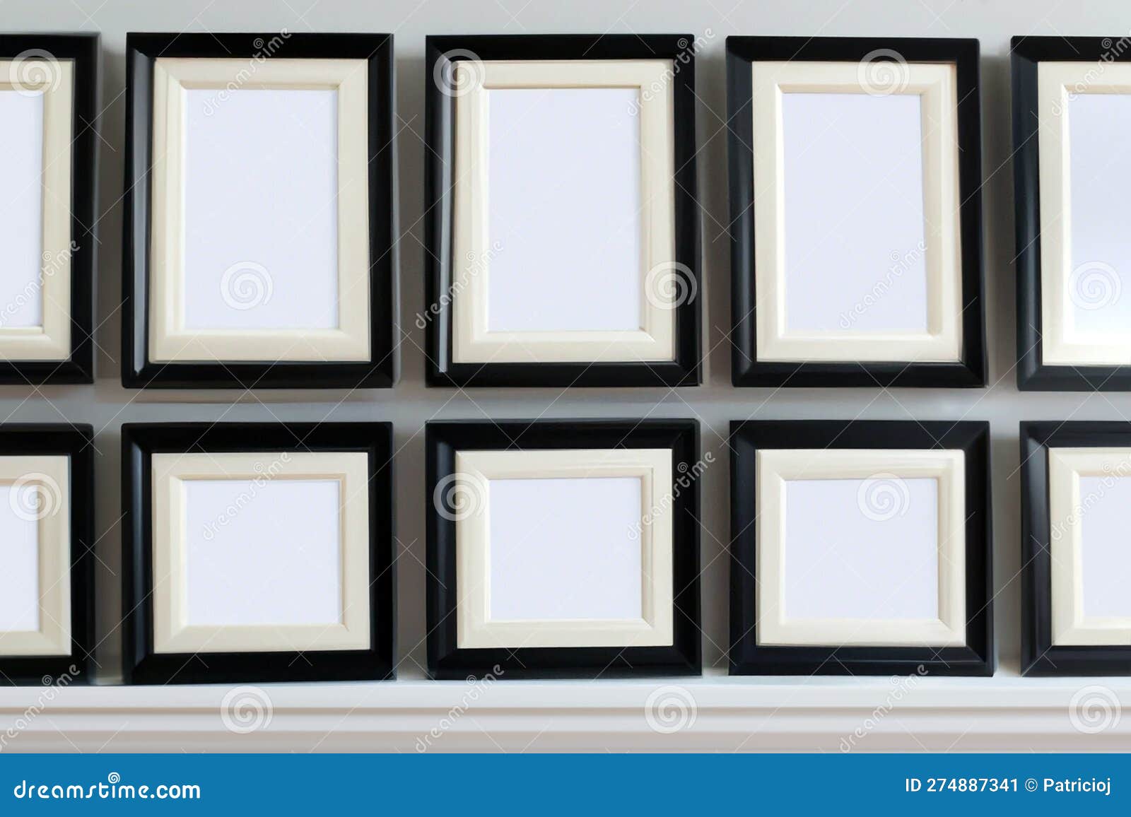 Multiple Blank Picture Frames on Hung on a Wall and on Top of a Mantel ...
