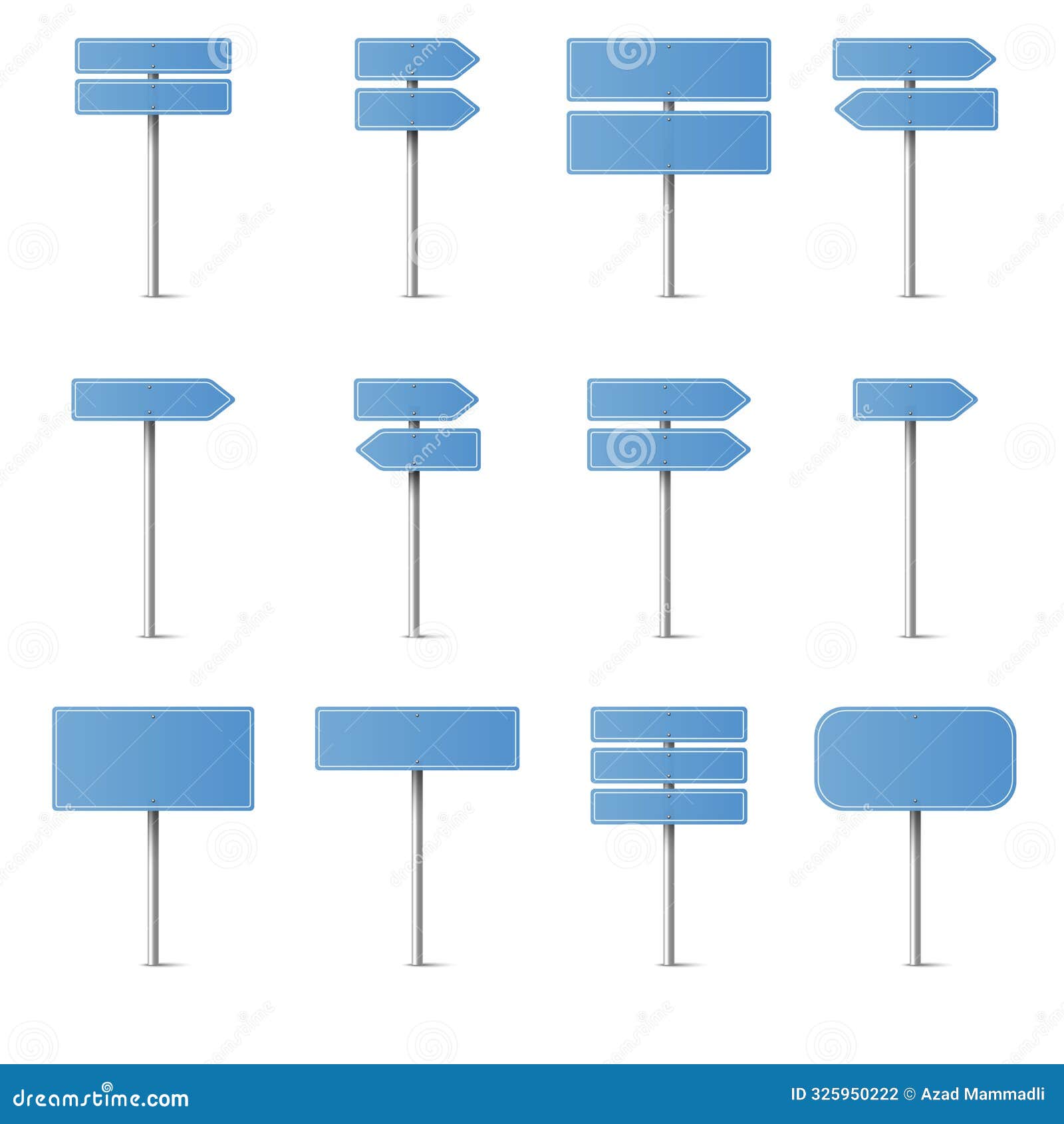 Multiple Blue Blank Road Signs with Arrows, Various Shapes, Isolated ...