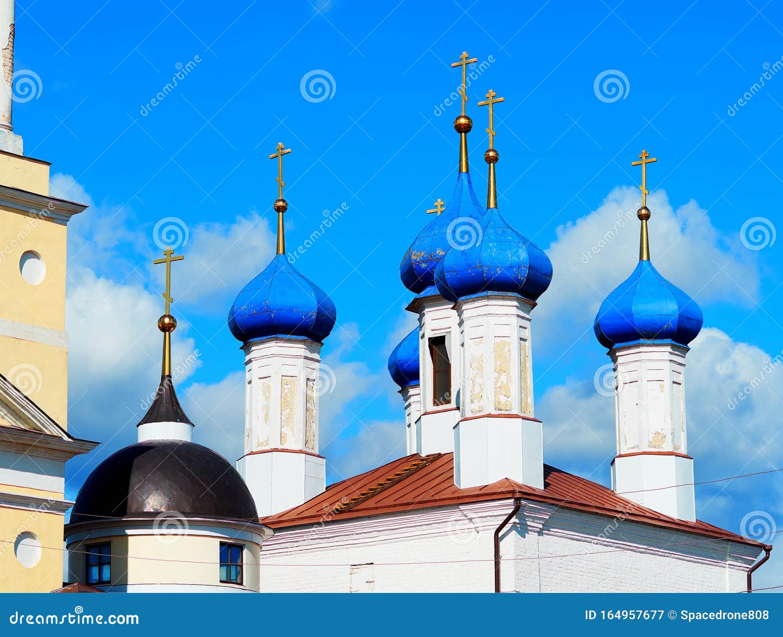 Multiple Blue Domes of Orthodox Temple Architecture Background Stock ...