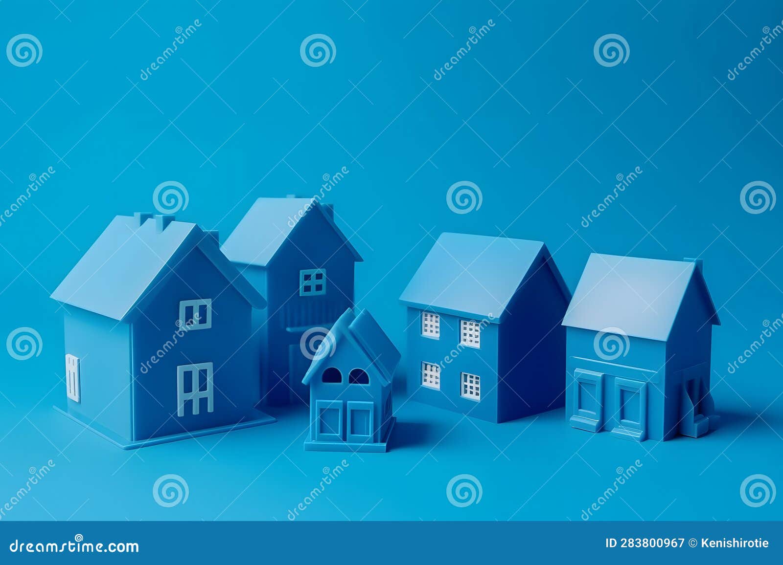 Miniature Blue Houses Model on Blue Background Stock Illustration ...