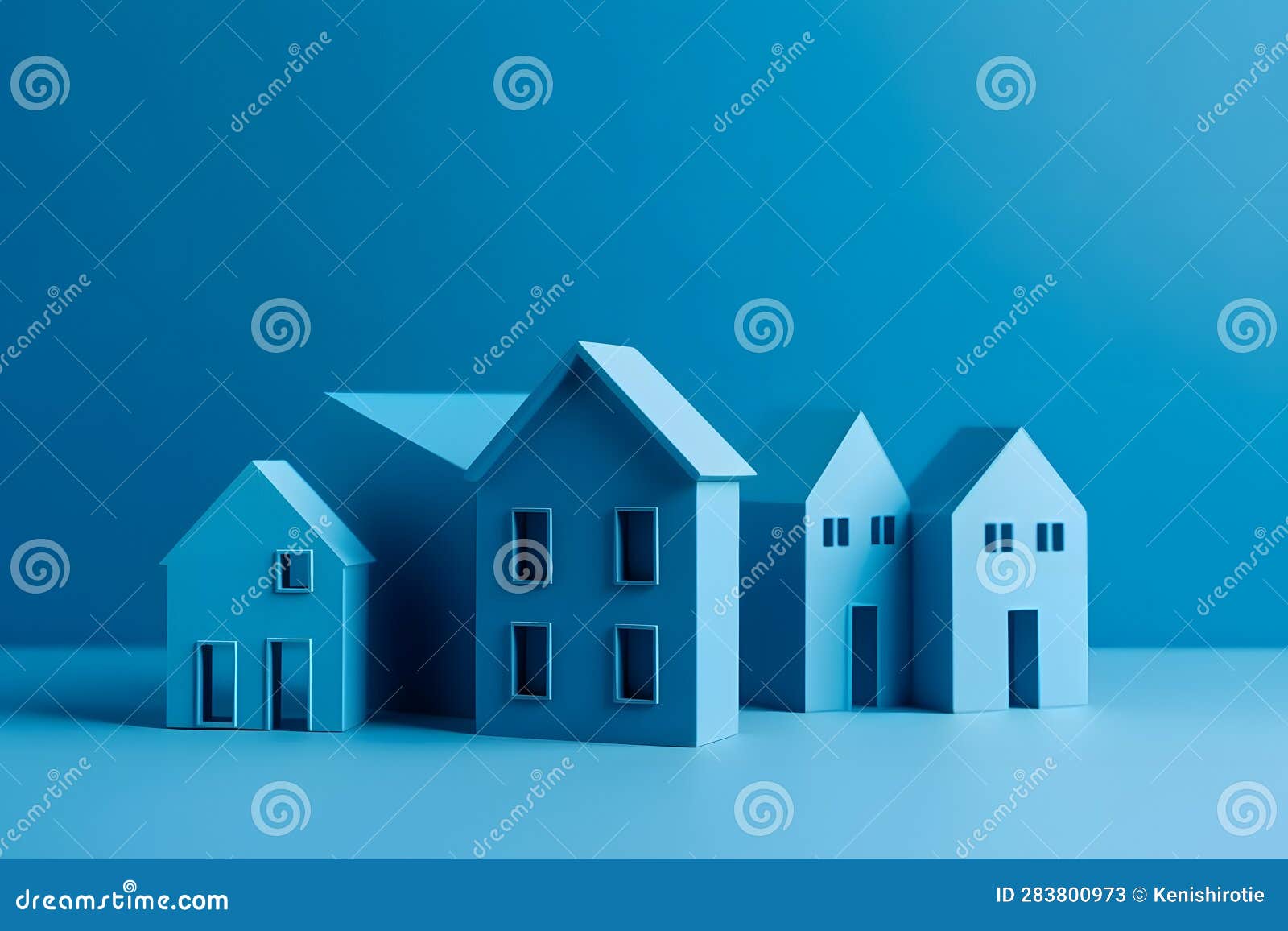Miniature Blue Houses Model on Blue Background Stock Illustration ...
