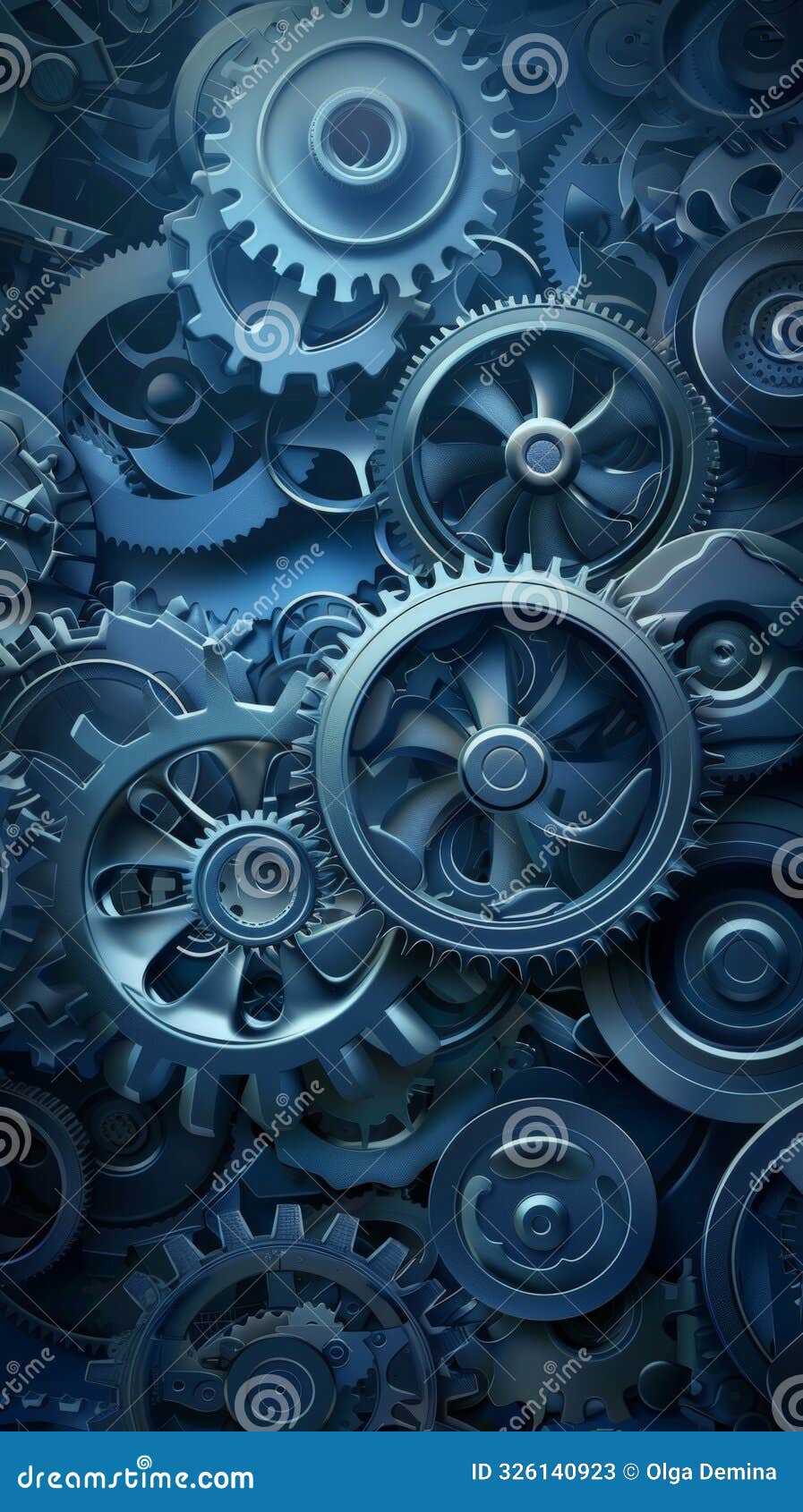 Multiple Blue Metallic Gears Interlocked in a Detailed Mechanical ...
