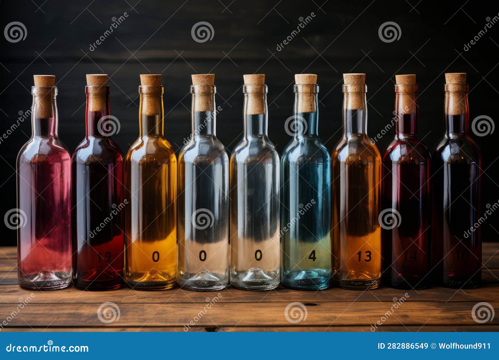 Multiple Bottles of Wine Lined Up in the Style of Rustic. Generative AI ...