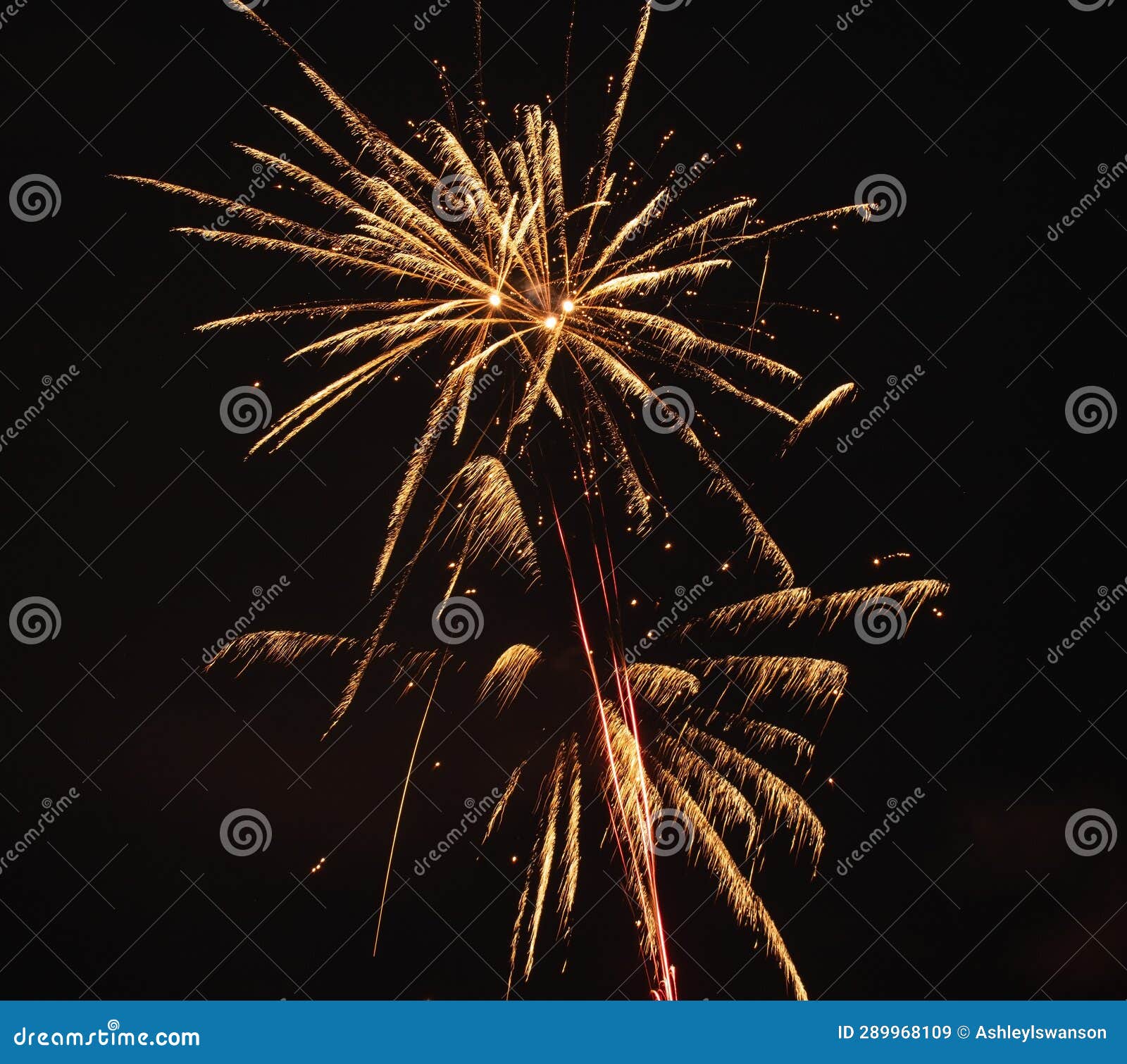 Multiple Bright Yellow and Red Fireworks at Night Stock Image - Image ...