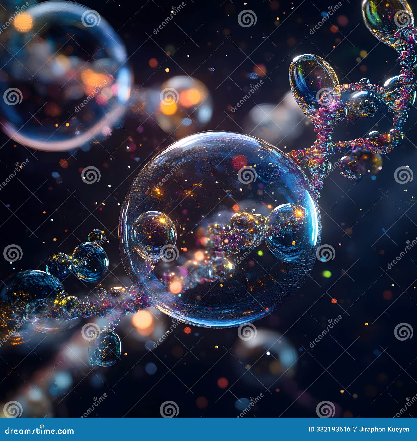 Multiple Bubbles Connected by Colorful DNA Stock Illustration ...