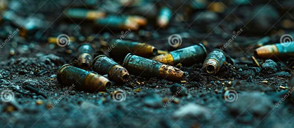 Cluster of Bullet Shells on Ground Stock Image - Image of casings ...