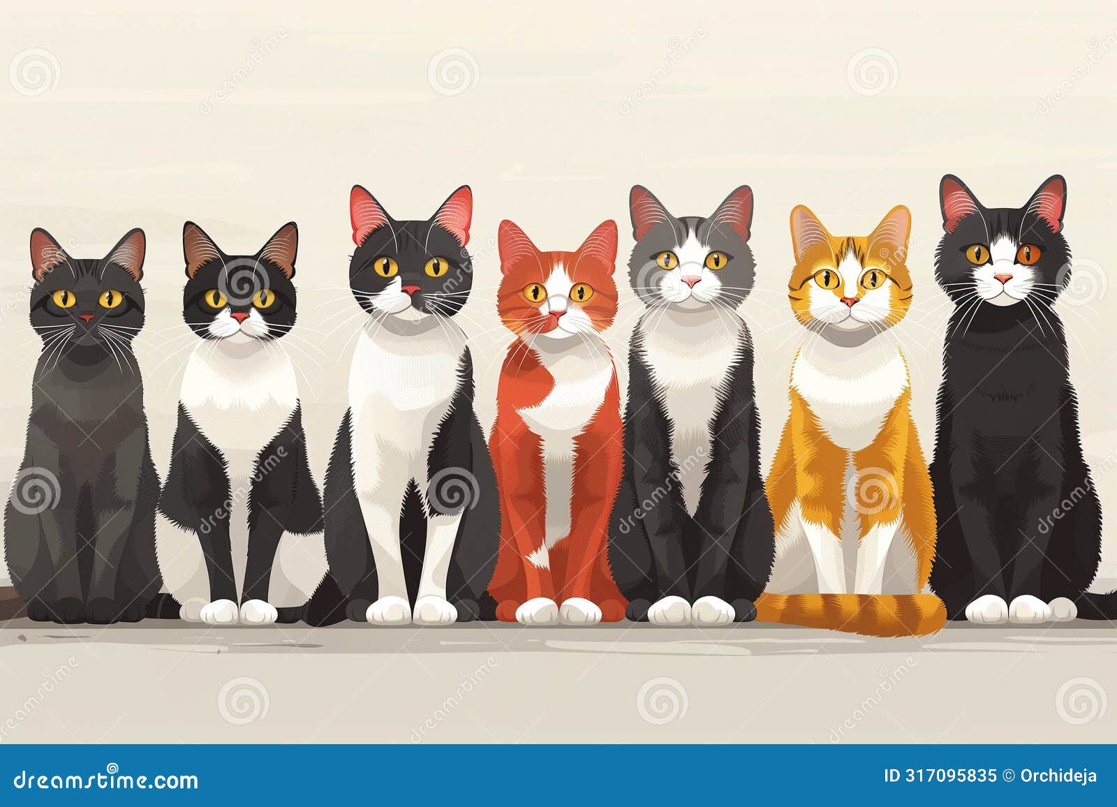 Multiple Cats are Seated Together in a Row, Side by Side Stock Image ...