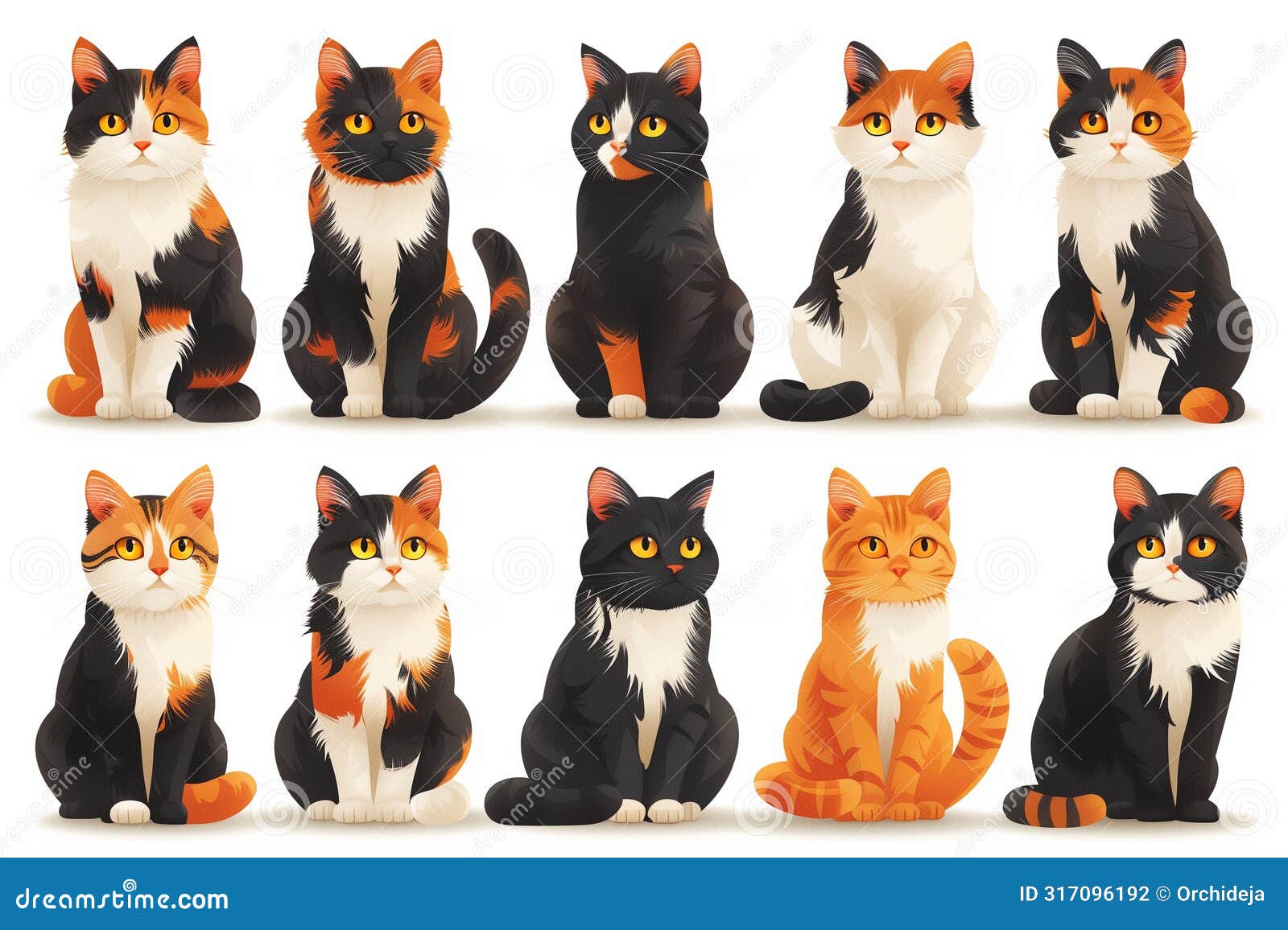 Multiple Cats Sitting in a Row Next To Each Other Stock Photo - Image ...