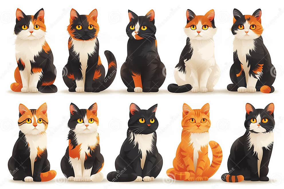 Multiple Cats Sitting in a Row Next To Each Other Stock Photo - Image ...