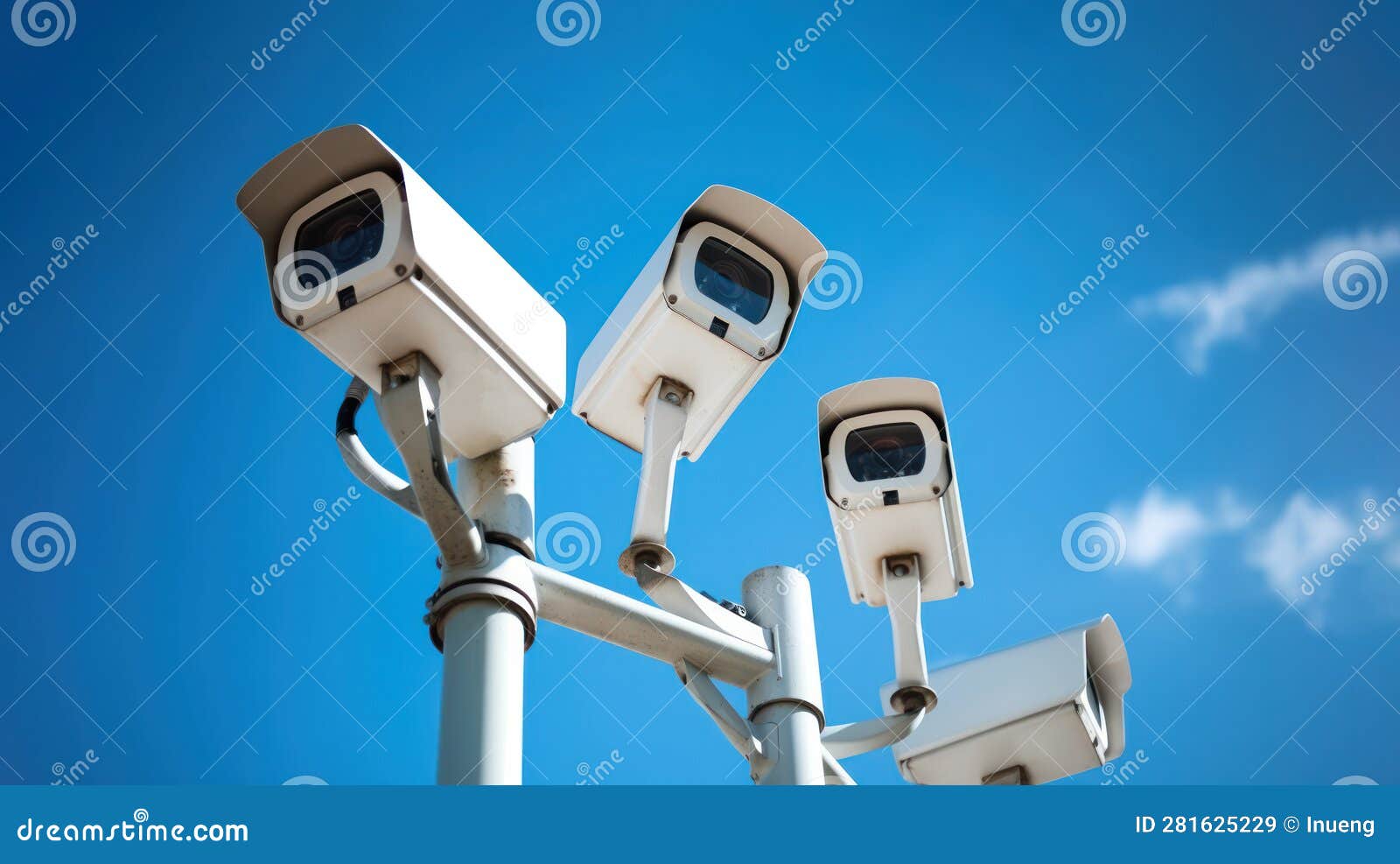 Multiple Cctv Security Camera in the Blue Sky. Generative AI Stock ...