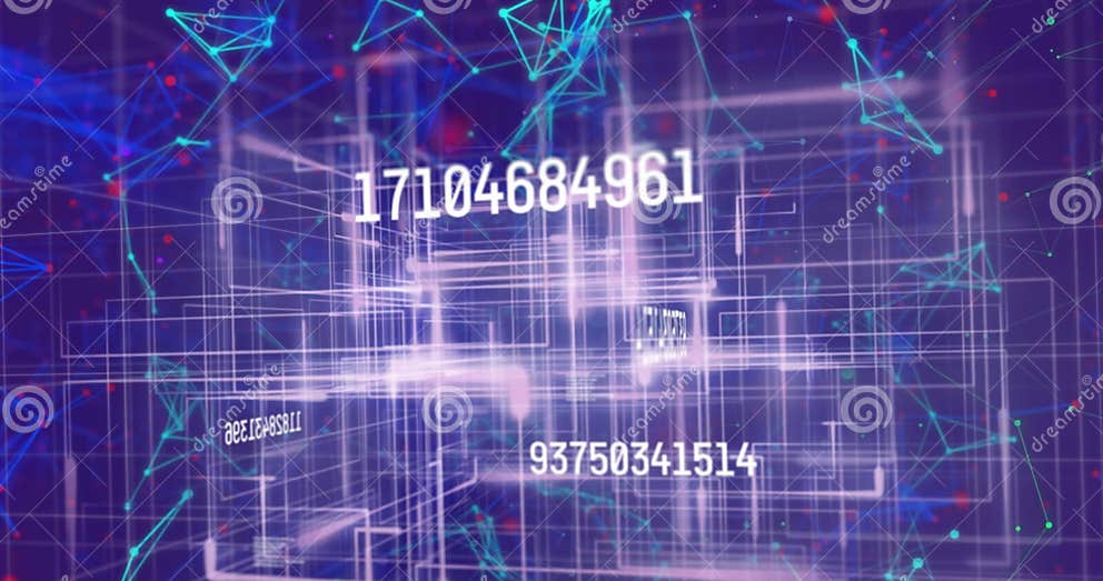 Multiple Changing Numbers Against Plexus Networks and Light Trails Against Blue Background Stock ...