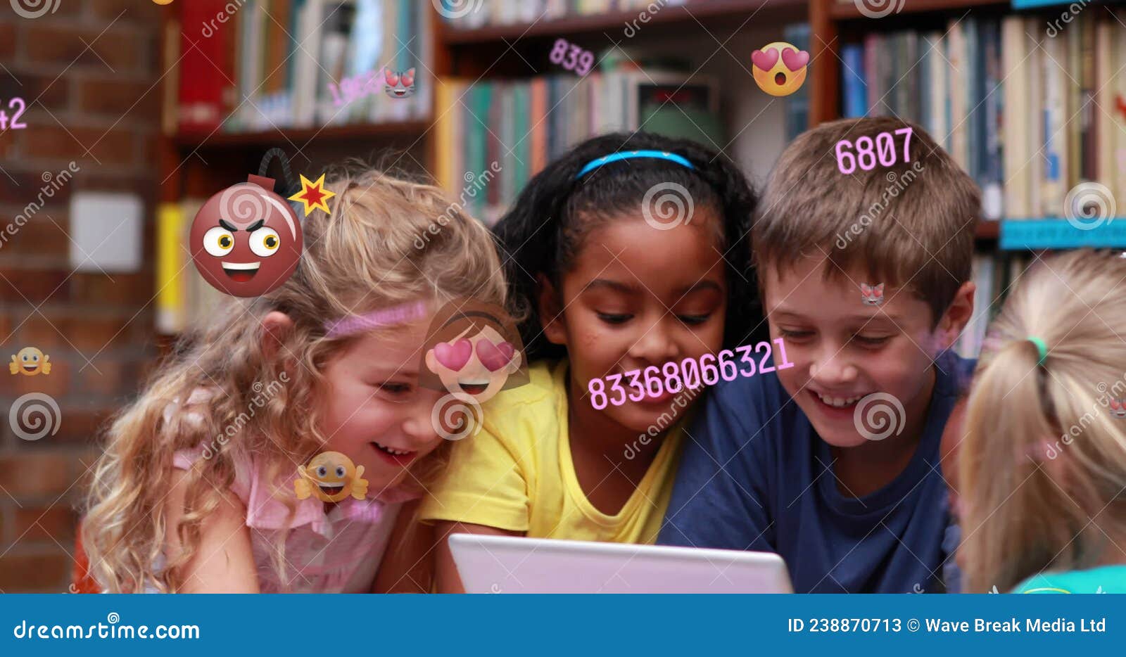 Multiple Changing Numbers and Face Emojis Floating Against Students ...