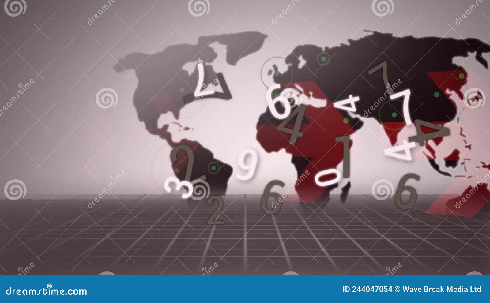 Multiple Changing Numbers Floating Over World Map Against Grey ...