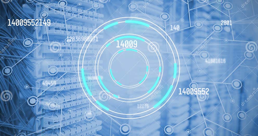 Multiple Changing Numbers Over Round Scanner and Network of Connections Against Server Room ...