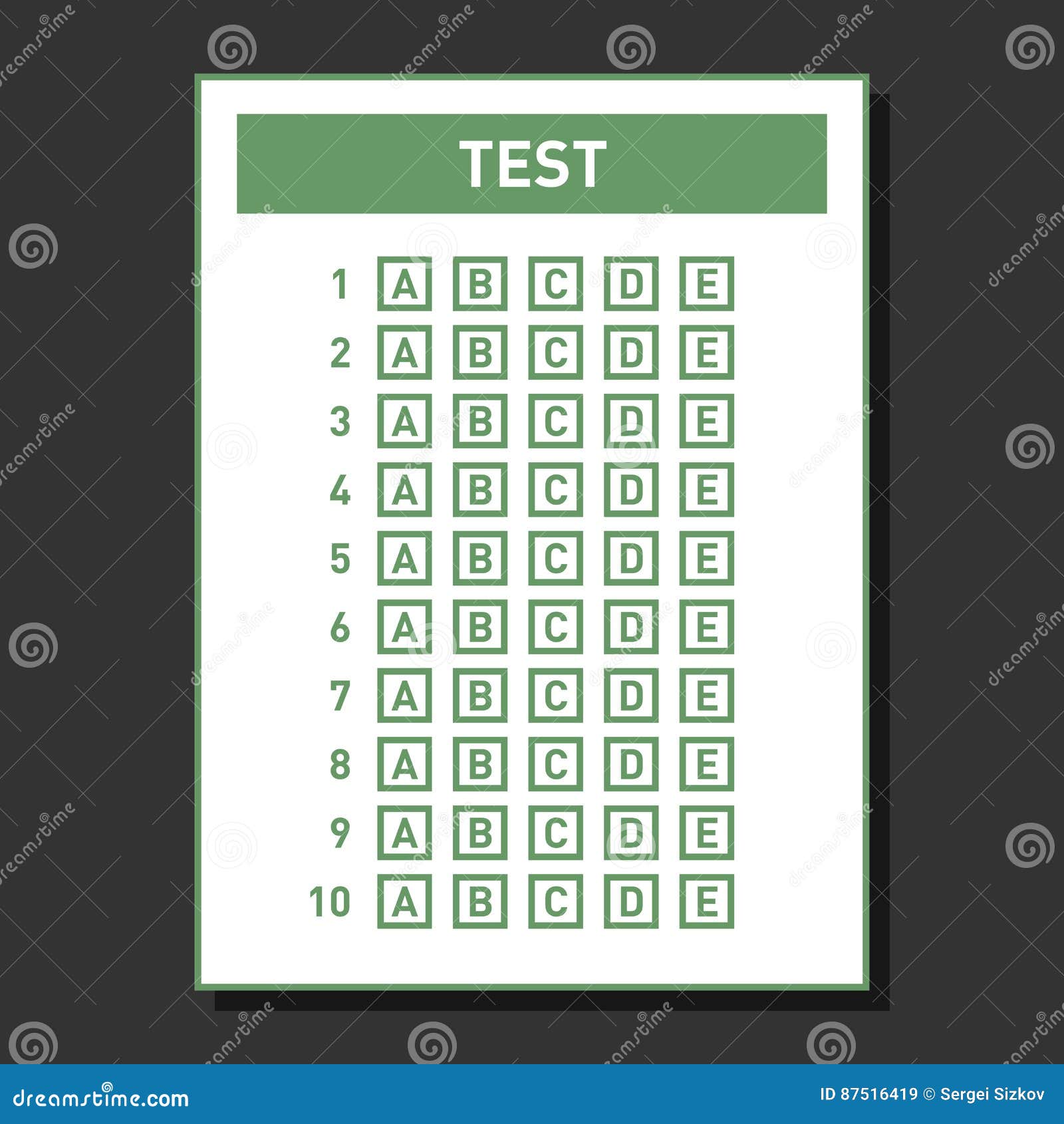 Multiple Choice Blank Nswer Sheet. Vector Stock Vector - Illustration ...