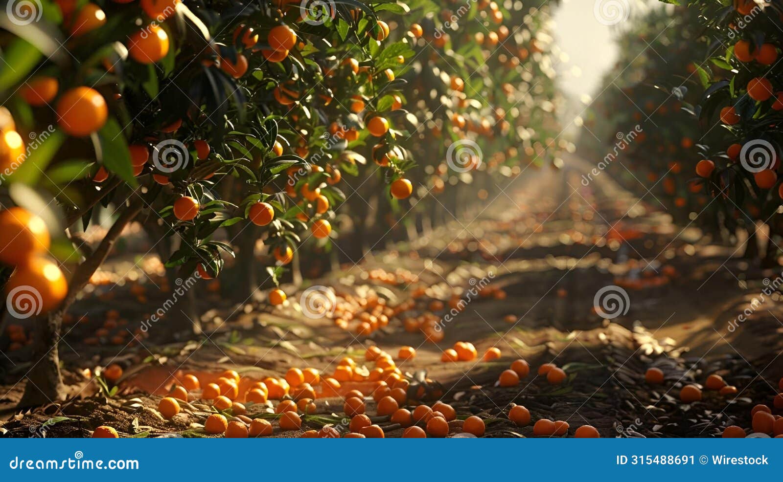Multiple Clusters Of Ripe Oranges Hanging From Trees In An Orchard, AI ...