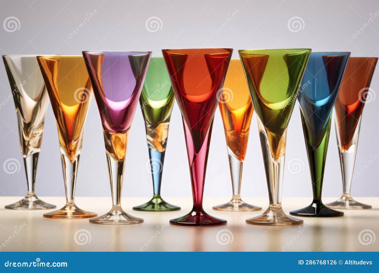 Multiple Cocktail Glasses with Different Colors and Shapes Stock Photo ...