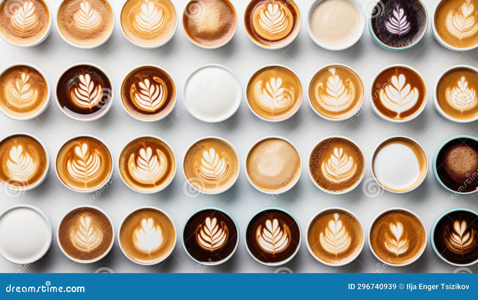 Multiple Coffee Mugs Arranged on White Stone Table with Overhead View ...