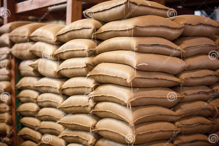 Multiple Coffee Sacks Stacked in a Factory Stock Image - Image of ...