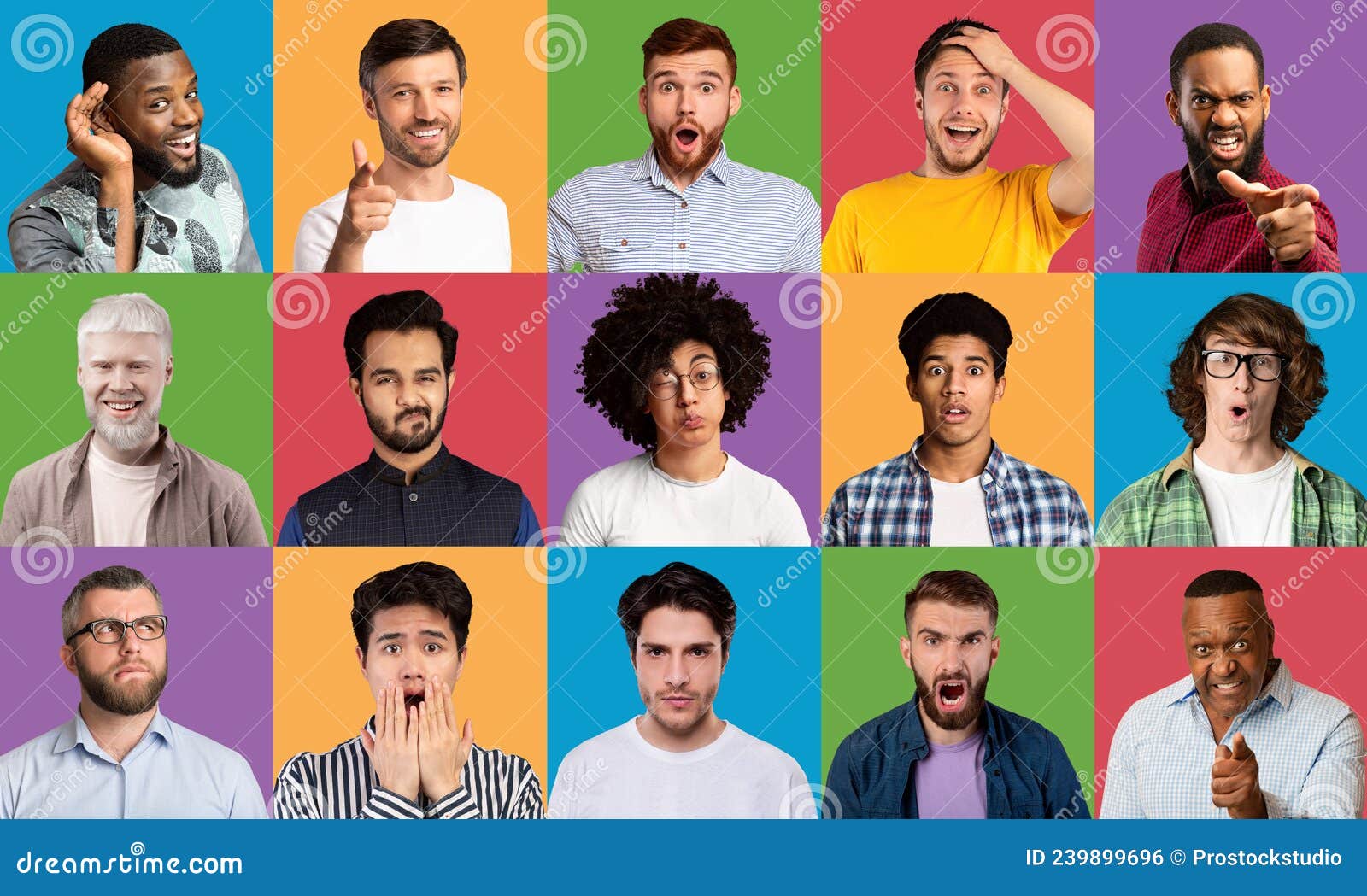 Multiple Collage of Diverse Men Expressing Different Emotions Stock ...