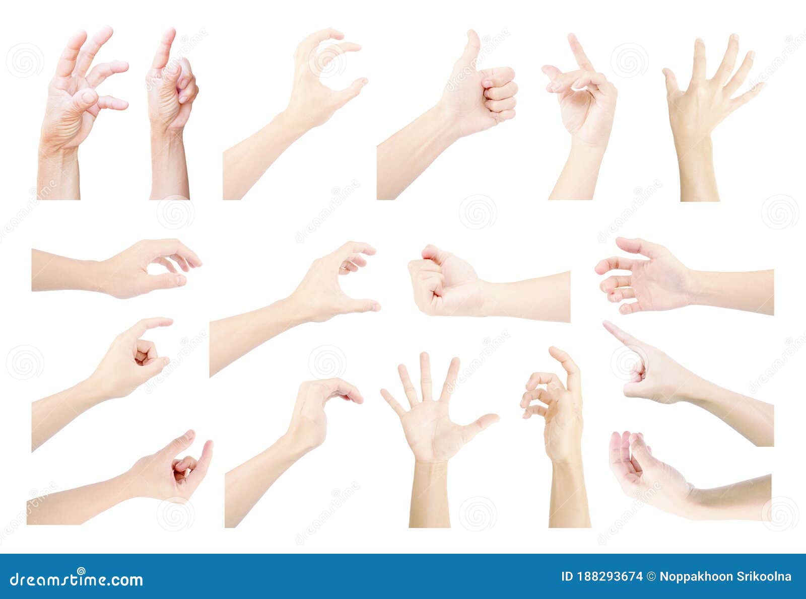 Multiple Collection Hands In Symbol Gestures Of Man`s Hand On Isolated ...