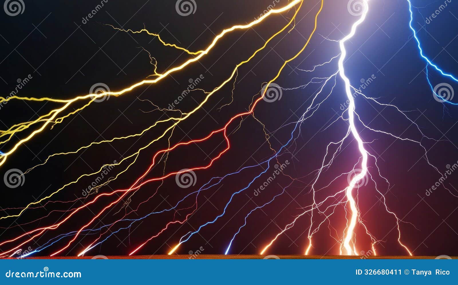 Multiple COLOR Abstract Glowing Lines of Lightning Flashes on a Black ...