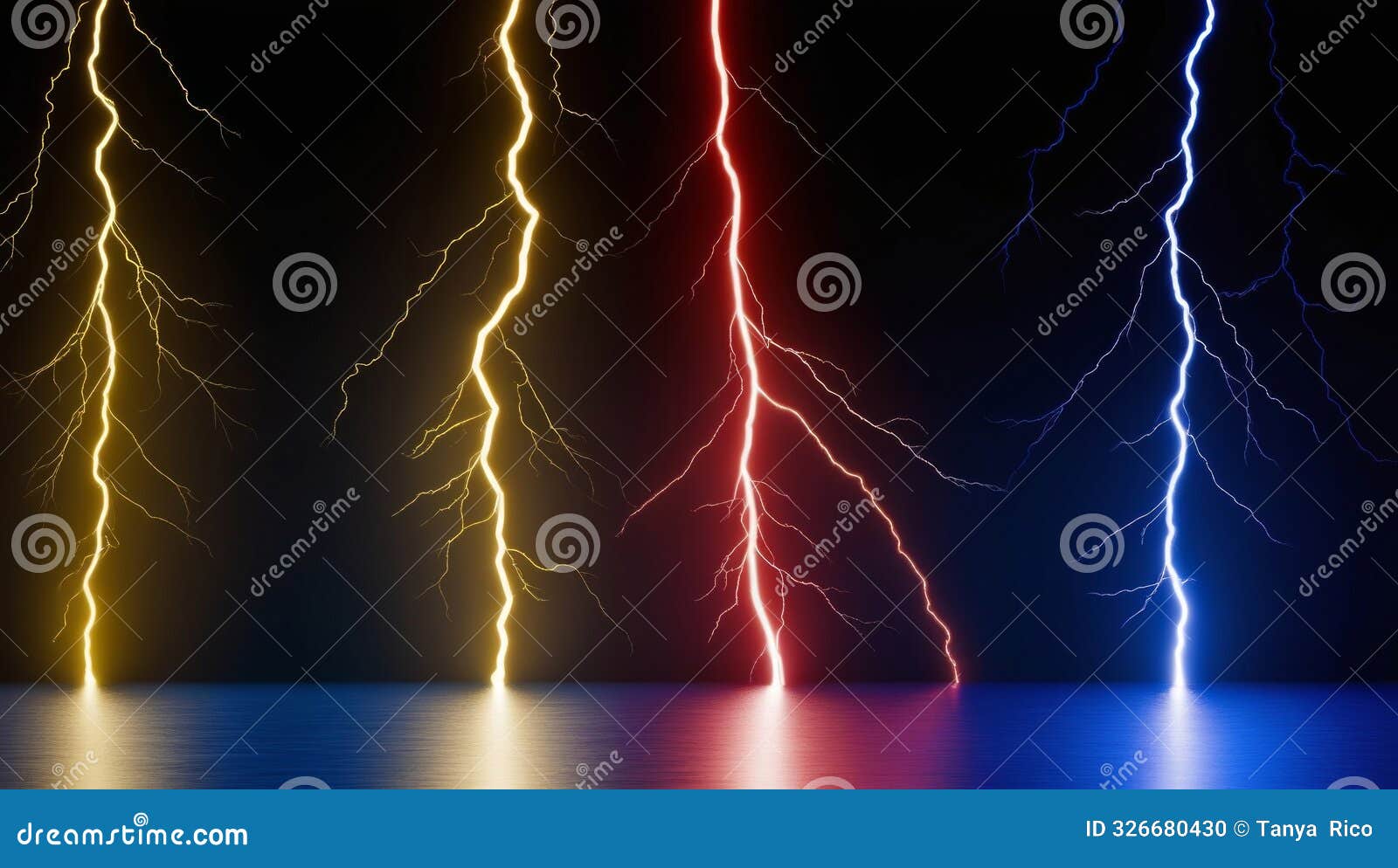 Multiple COLOR Abstract Glowing Lines of Lightning Flashes on a Black ...