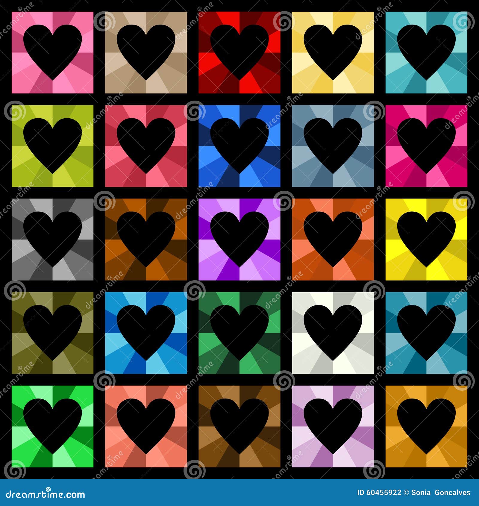 Multiple Colored Hearts Square Diamond Stock Vector - Illustration of ...
