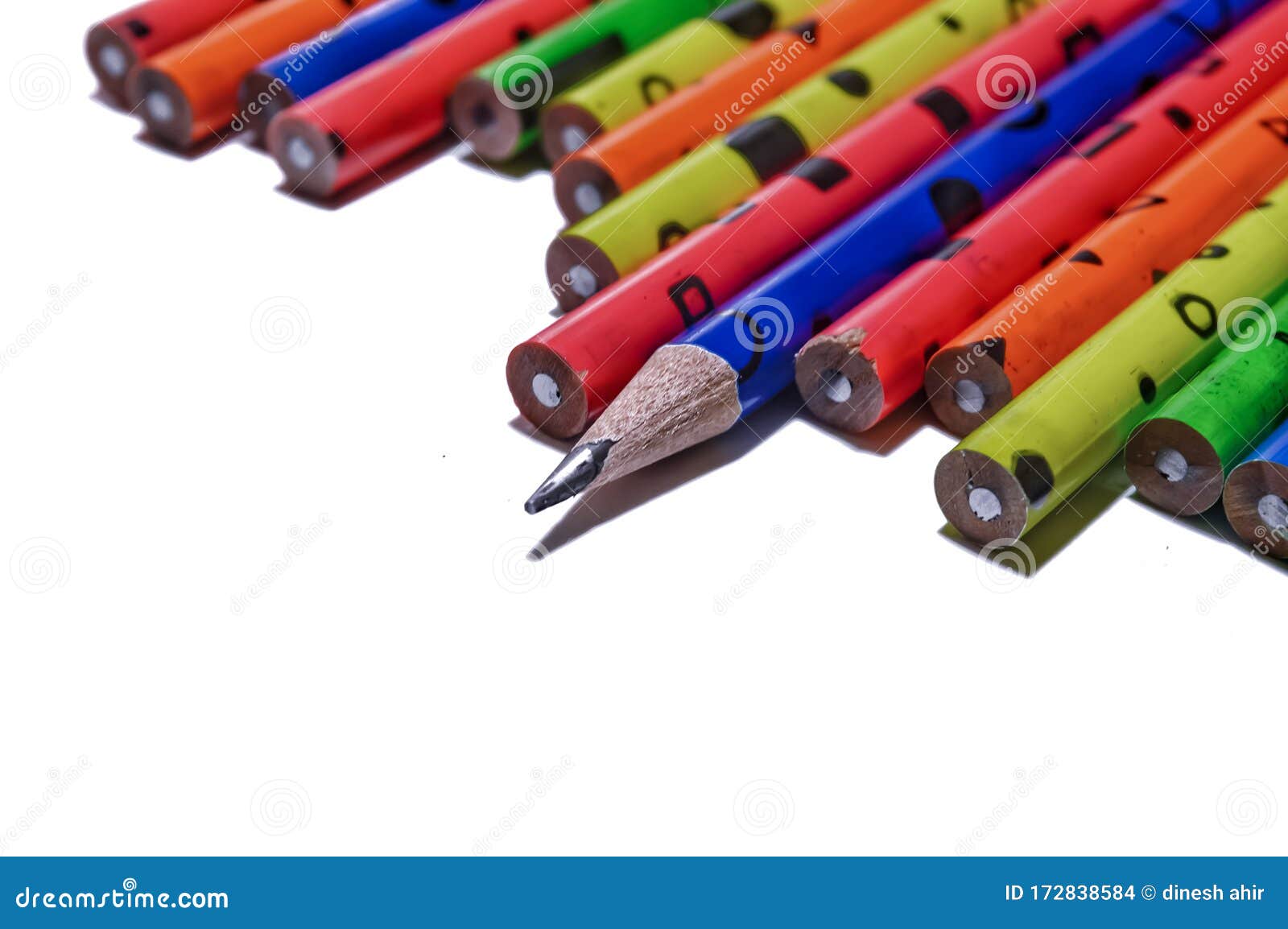 Multiple Colored Pencils on Over White Background with Empty, with ...