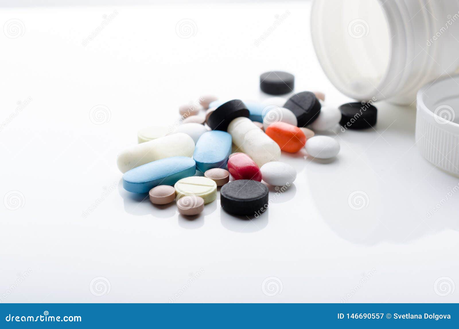 Multiple Pills Scattered on a Table Stock Image - Image of closeup ...