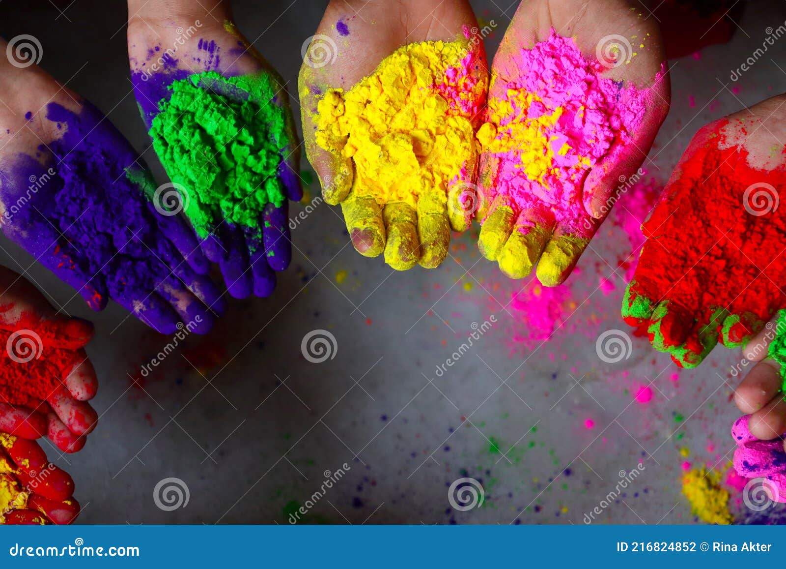 Multiple Colored Powder on Hands Stock Photo - Image of festive ...