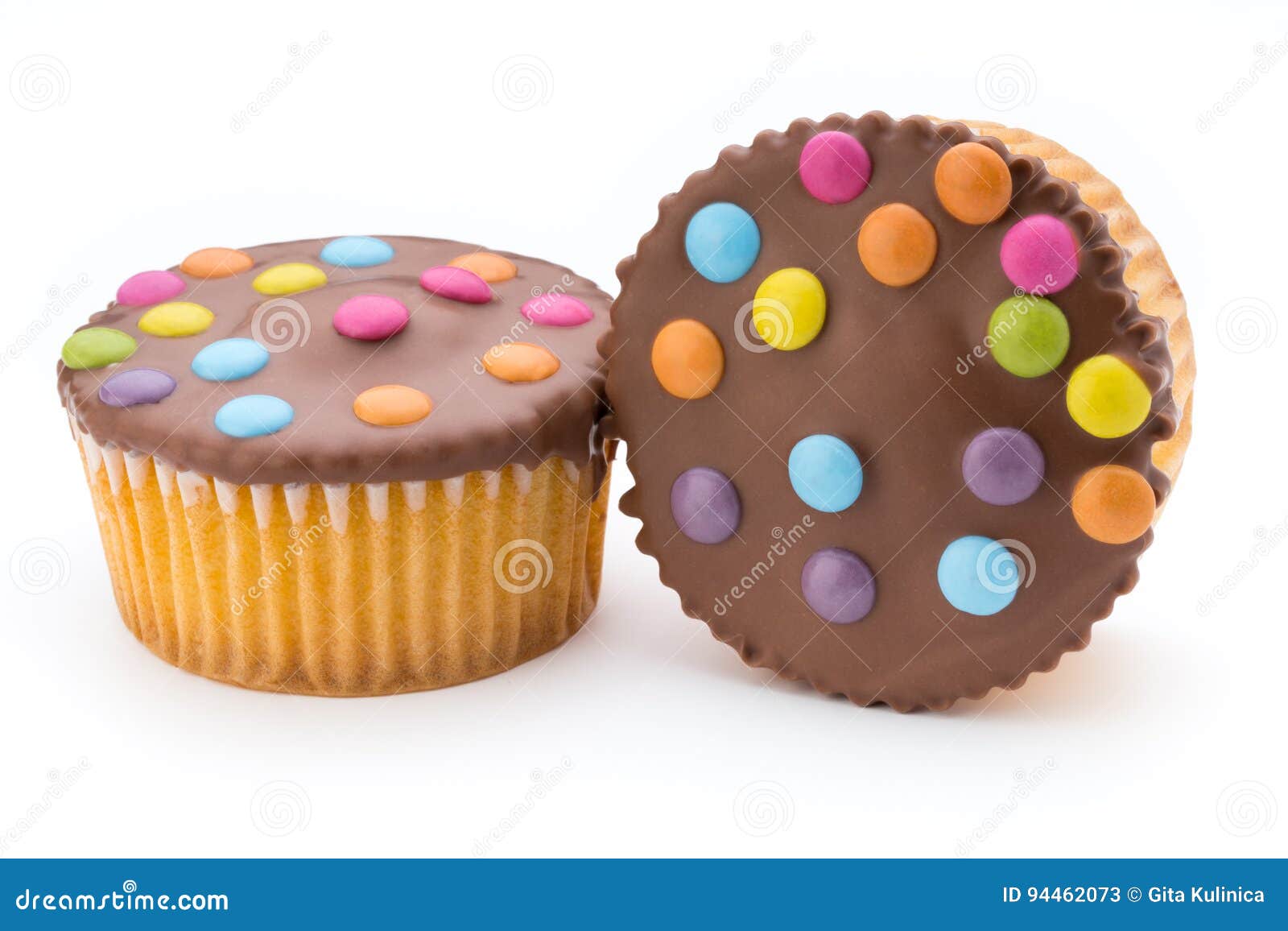 Multiple Colorful Decorated Muffins on a White Background. Stock Image ...