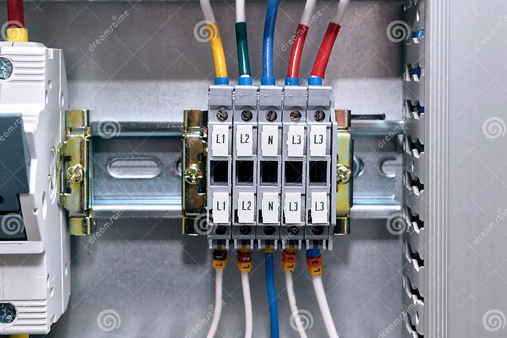 Multiple Connection Terminals in the Electrical Cabinet. the Wires are ...