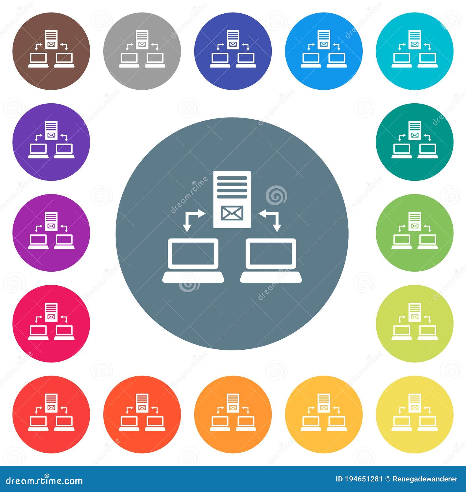 Multiple Connections To Mail Server Flat White Icons on Round Color ...