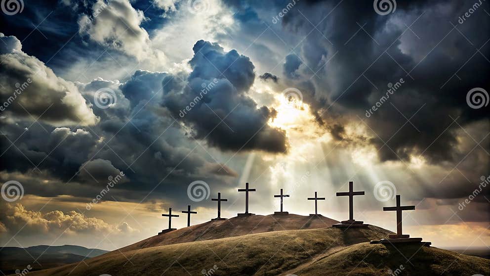 Multiple Crosses on a Dark Hill Under a Brooding Stormy Sky AI ...
