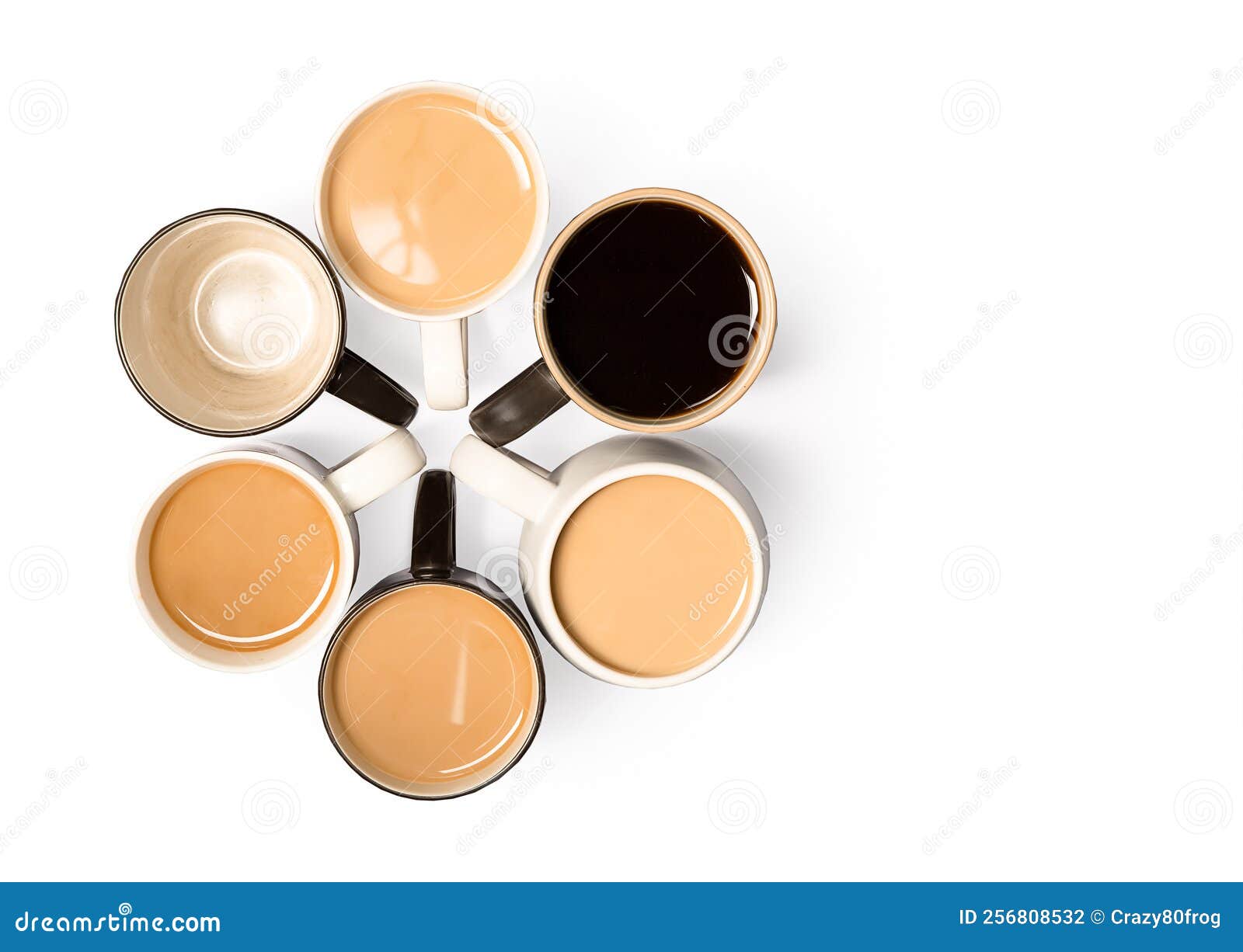 Multiple Cups of Coffee Placed in Flower Shape on White Background ...