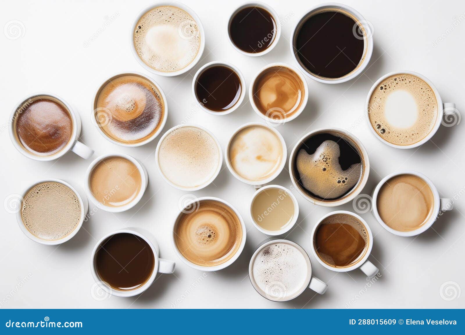 Multiple Cups of Coffee with Variety of Coffee Drinks Overhead View ...